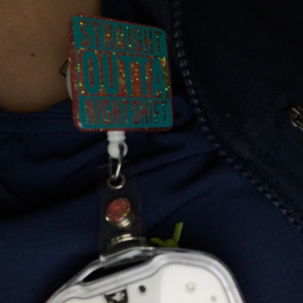 Night Shift Badge Reel, Work ID Holder, Glitter Badge Holder, Funny ...
