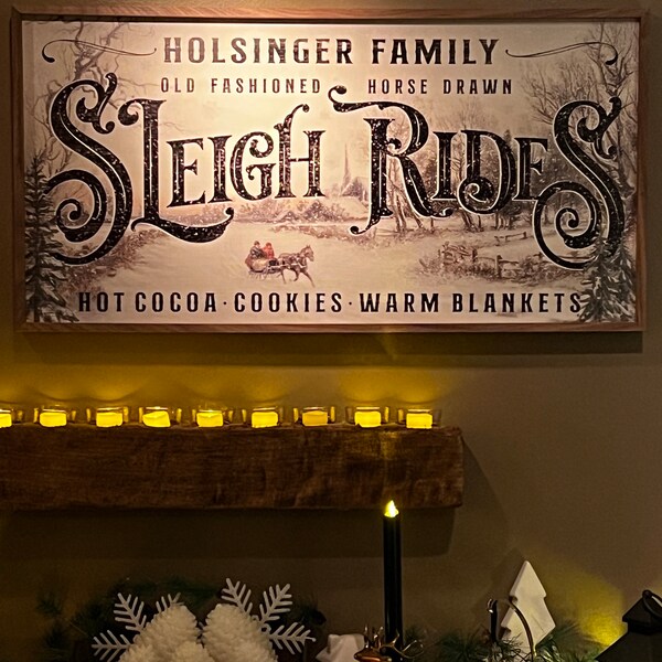 WOOD SIGN! Old Fashioned Sleigh Rides Sign Christmas Decor Framed ...