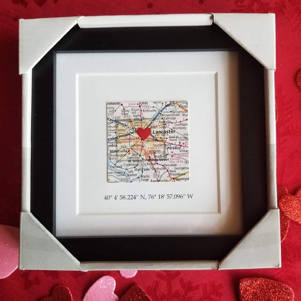 Framed Map & GPS Coordinates - Custom Map Gift - Latitude Longitude ...