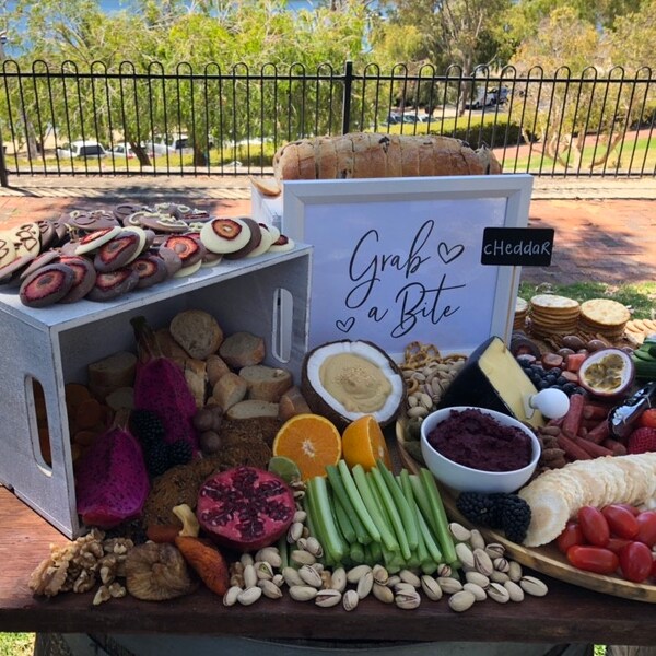 Food Table Sign - Grab a Bite - Buffet Table Sign - Black and White ...