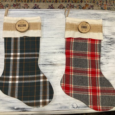Personalized Christmas Stockings Holiday Stockings Wood Slice - Etsy