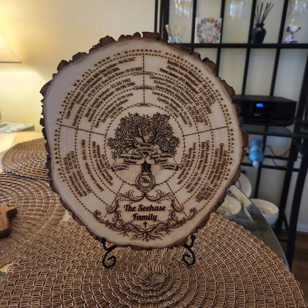 Personalized Family Tree Engraved Wood Slice: Genealogy Chart Gift - Etsy