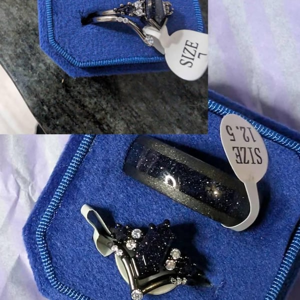 Orion Star Wedding Ring Set, Blue Nebula Sapphire Engagement Rings, His ...
