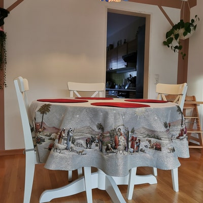 Nativity Scene Tablecloth, Winter Holidays Dining Table Decoration ...