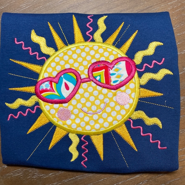 Summer Sun, Applique Design, Machine Embroidery Design, Smiling Sun ...