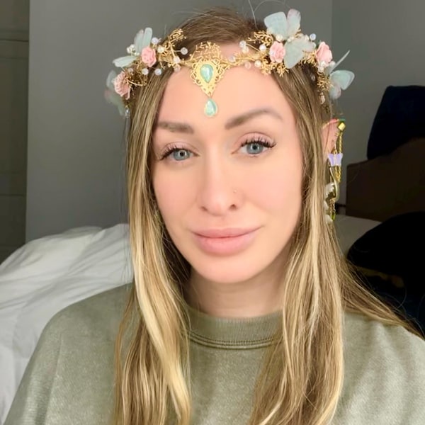 Black Elven Crown With Red Roses, Black Fairy Tiara, Elven Circlet With ...