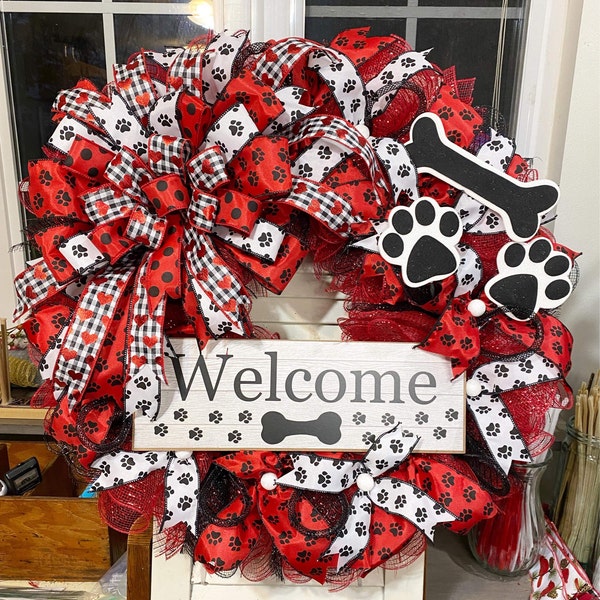 Dog Welcome Sign, Dog Bone Sign, Pet Sign, Dog Wreath, Welcome Sign ...