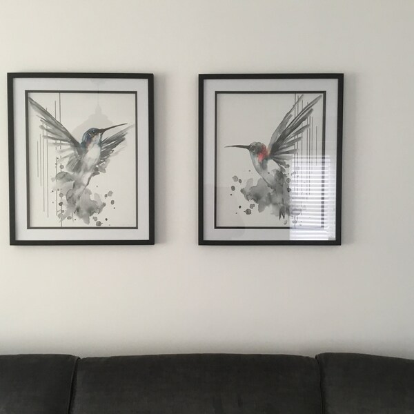 Hummingbirds Set 2 Watercolor Painting Gray Birds Art Print Nature ...
