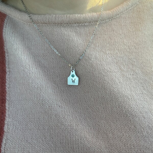 Tiny Turquoise Cattle Tag Initial Necklace - Handstamped Western ...