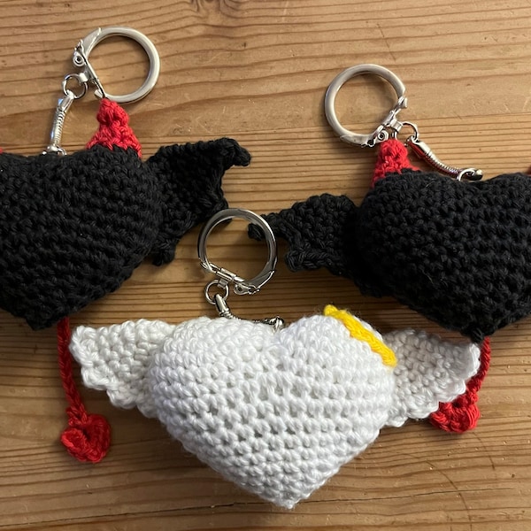Keychains Devil&angel With Wings Crochet Heart Keychain Pattern ...