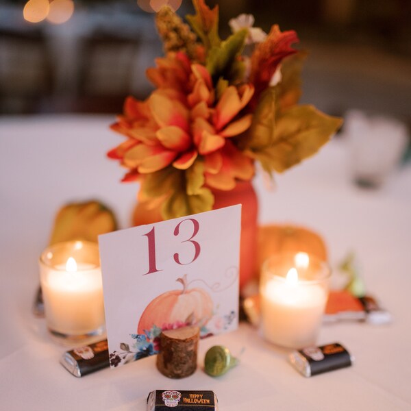 Pumpkin Table Number Card Template, Printable Thanksgiving Table Number ...