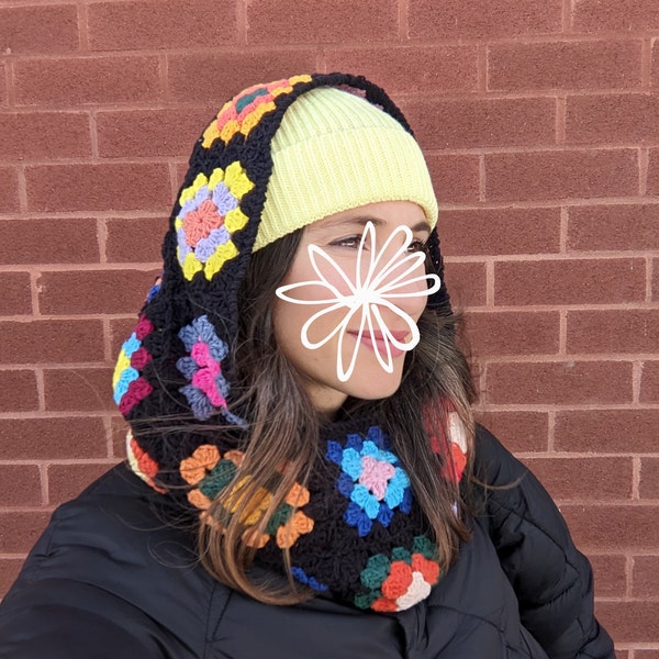 Crochet Black Balaclava, Granny Square Balaclava, Rainbow Crochet ...