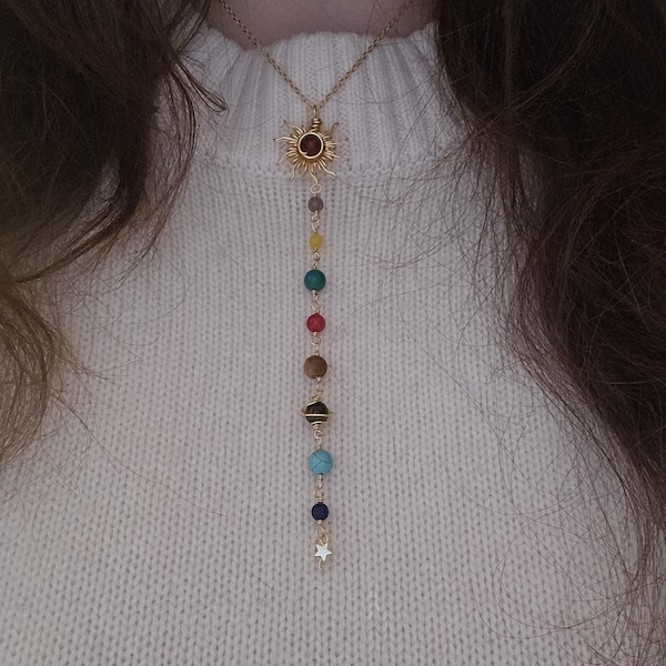 Solar System Necklace, Y Necklace ,wire Wrapped Crystal Necklace, Gold ...