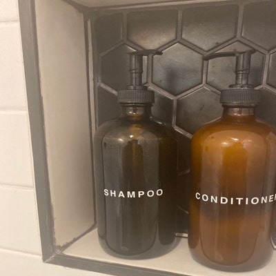 Glass Shampoo Dispenser 16oz Amber Glass Shampoo Bottle, Modern Shower ...