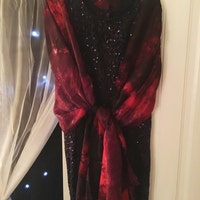 Trendy Red and Gold Circle Scarf / Red and Olive Silk Infinity Scarf ...