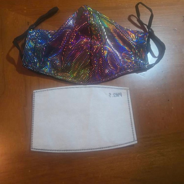 Reflective Disco Rave Face Mask, Festival Rainbow Iridescent Dressy ...