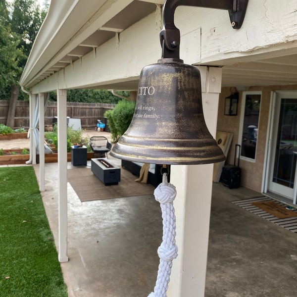 Engraved 8 Inch Distressed Brass Wall Bell - Etsy
