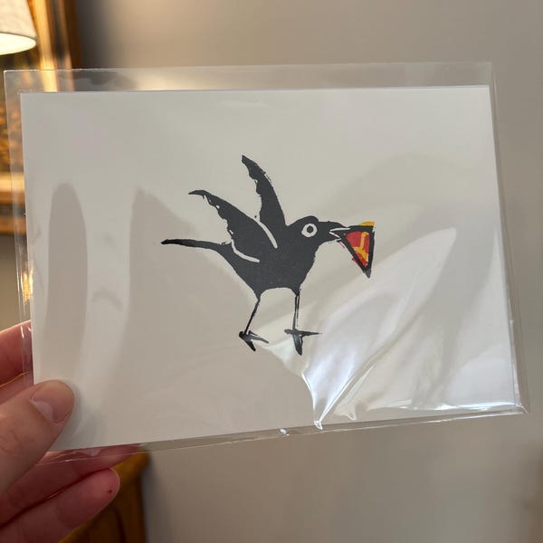 Crow and Pizza Block Print-linocut - Etsy