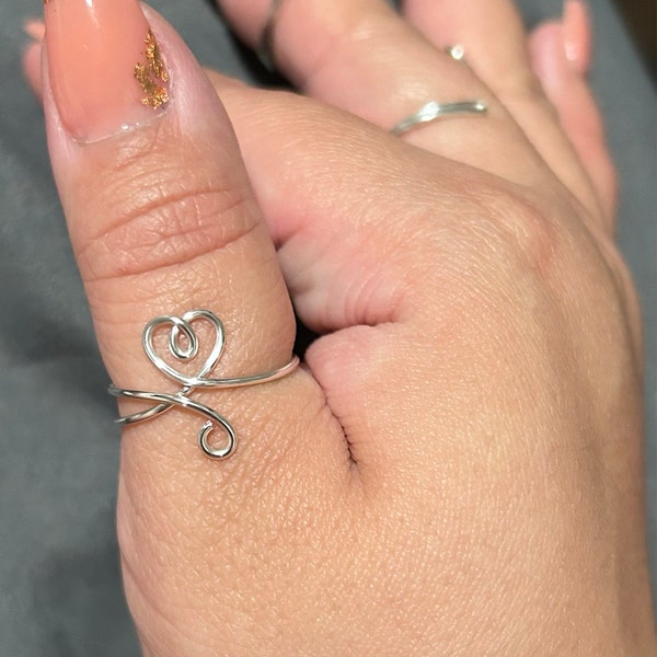 Heart Shape Wire Wrapped Ring, Rose Gold Heart Ring, Silver Heart Wire ...