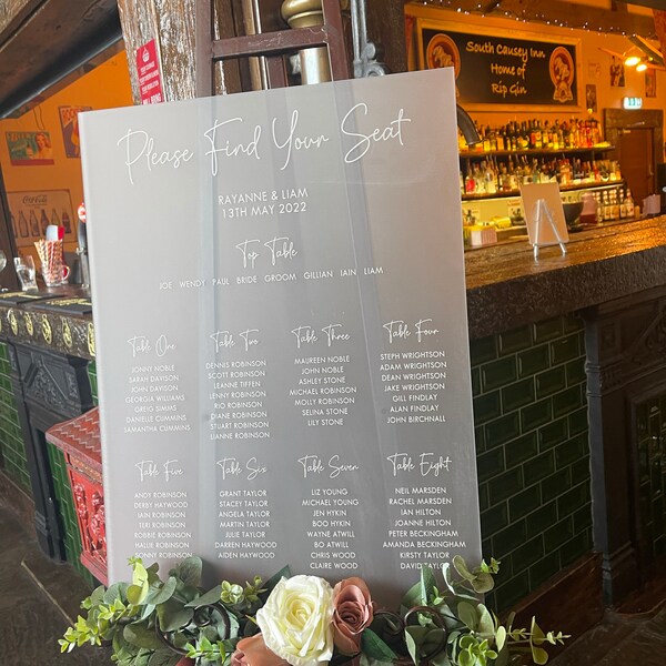 Frosted Acrylic Table Plan, Engraved Table Plan, Seating Chart, A0, A1 ...