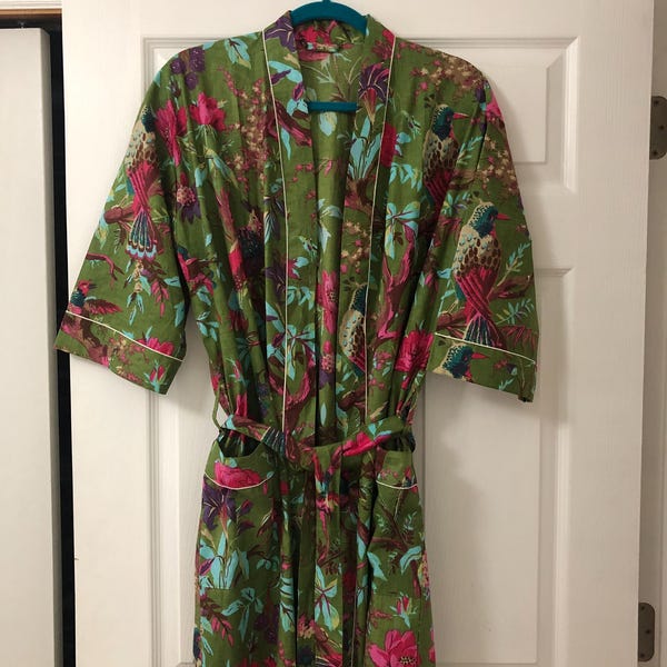 Grey Jungle Print Velvet Kimono Robes, Morning Tea Velvet Coat ...