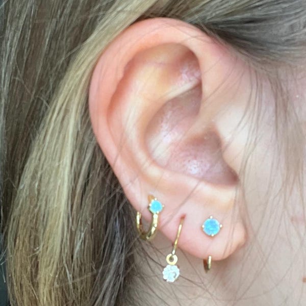 Dainty Bezel Rook Hoop Earring • Bezel Stone Helix Hoop • Rook Earring ...