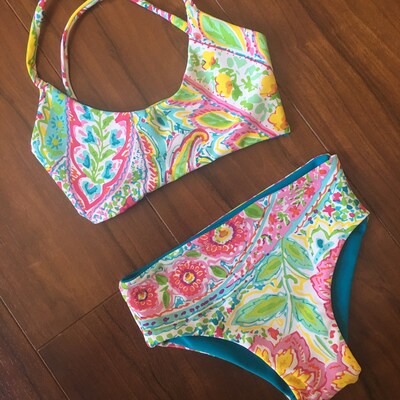 Girls Bikini Bathing Suit PDF Sewing Pattern ... 2 Pc Retro Swimsuit ...