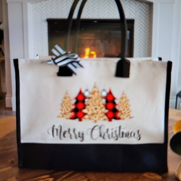 Merry Christmas Tote Bag, Christmas Tree Bag, Christmas Gift Bag, Merry ...
