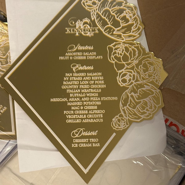 Acrylic Wedding Menu Card, Acrylic Round Shiny Menu, Blue & Pink Menu ...