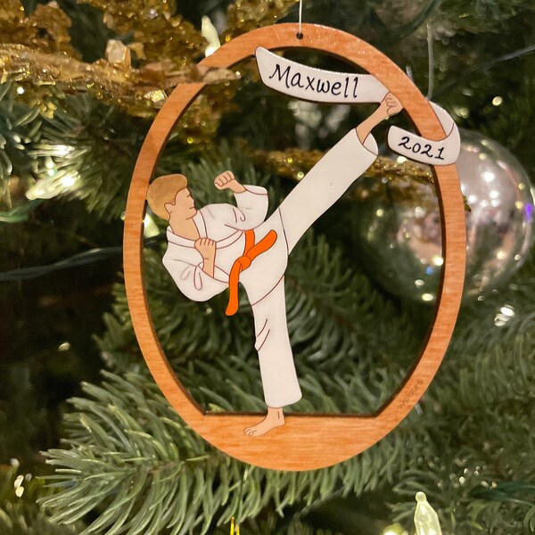 Personalized Martial Arts Karate Christmas Ornament for Boy -wood, Hand ...