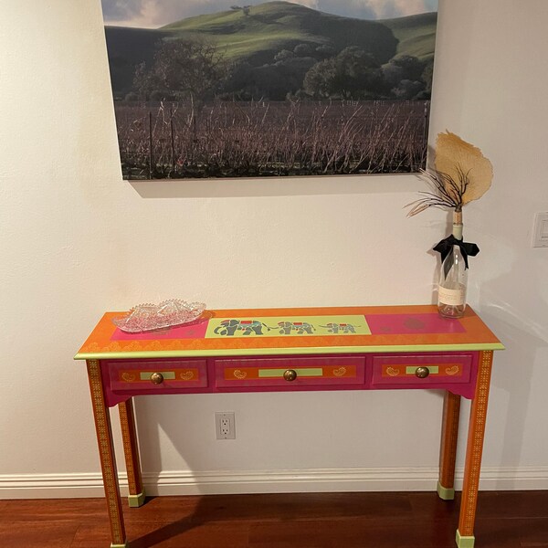 Whimsical Bedazzled Hand-painted Pink Accent Side Table - Etsy