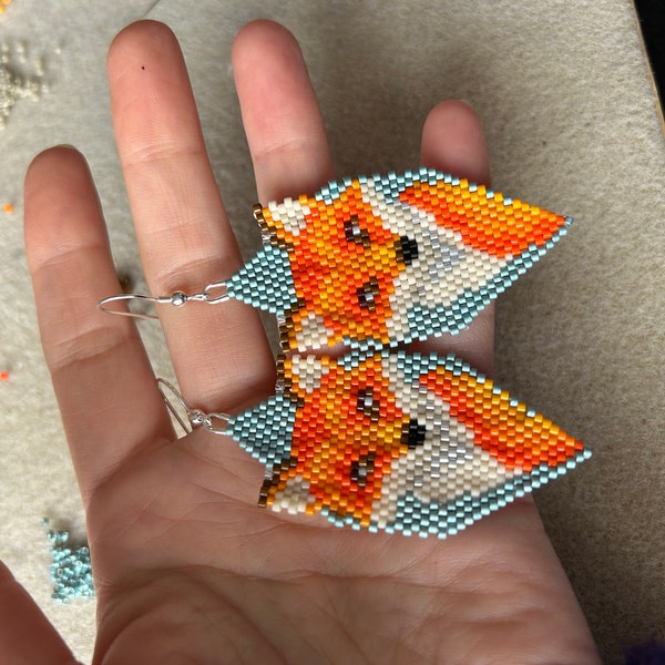 Beaded Fox Earrings - Miyuki Brick Stitch Animals Beading Pattern PB ...