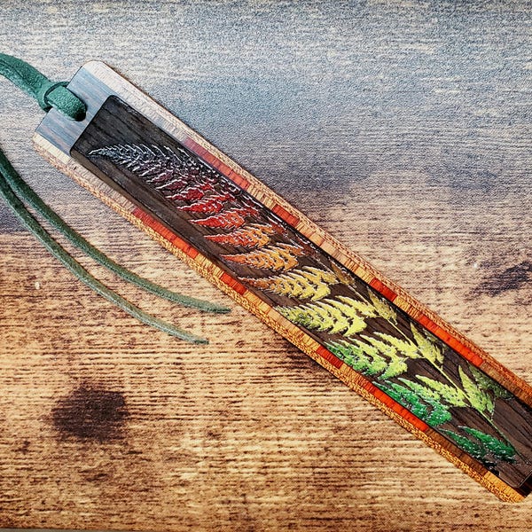 Sword Fern Wooden Bookmark Handmade Engraved With Added Color - Made in ...