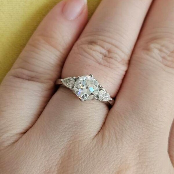 3 Stone Tulip Basket Set Ring, 1.5/ 2/ 3 Carat Old European Round With ...