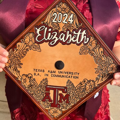 Custom Tooled Leather Graduation Cap Topper - Etsy