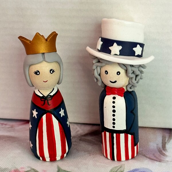 Uncle Sam Peg Doll, Lady Liberty Patriotic Wooden Figurine Set, Fourth ...