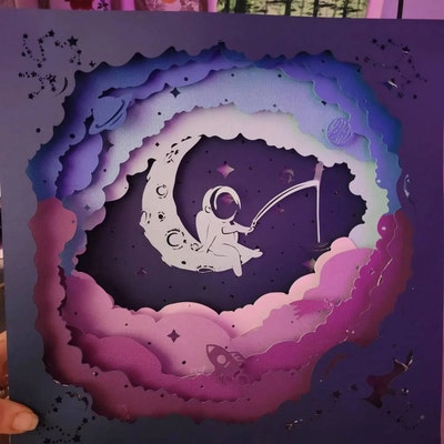 Space Cosmonaut Shadow Box SVG Template, Star Astronaut Papercut ...