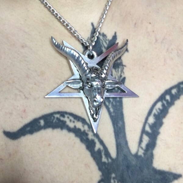 Large Satanic Goat Head Pentagram Necklace , Huge Baphomet Inverted ...