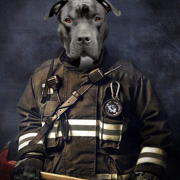 Custom Firefighter Pet Portrait . Custom Firefighter Animal Portrait ...