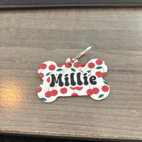 Personalized Pet Tag Cherry Dog Name Tag Dog Tag Pink Pet ID Tag Custom ...
