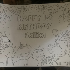 Editable Coloring Page Safari Animals Birthday Party Activity Game Wild ...