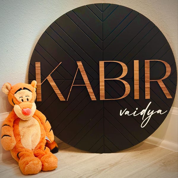 Mid-century Modern Nursery Name Sign, Geometric Round Wooden Decor - Etsy