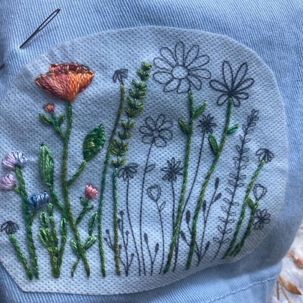 Wildflower Hand Embroidery Pattern, Stick and Stitch Transfer, Peel and ...