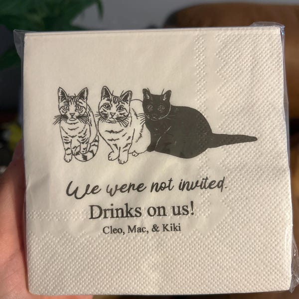 Custom Illustrated Cat Wedding Napkins,custom Pet Engagement Napkins ...
