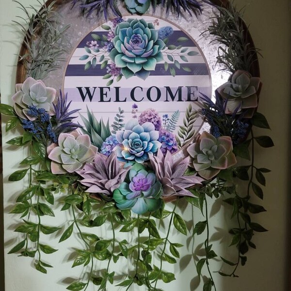 Welcome Spring Succulents Lavender Wreath Sign-sublimation-attachment ...