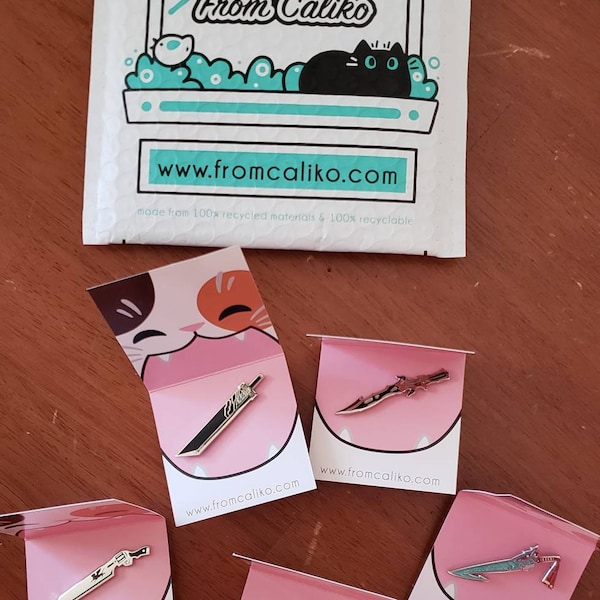 Final Fantasy Weapons Enamel Pins - FF7 Buster Sword - FF8 Gunblade ...
