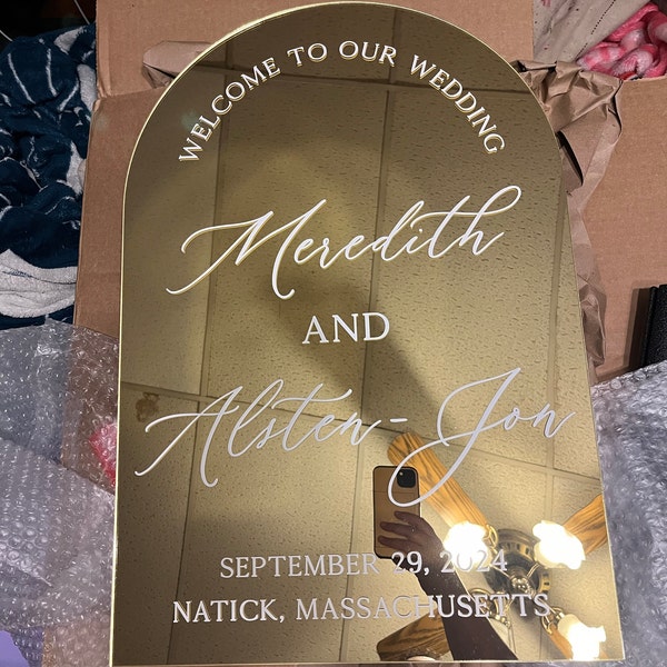 Arch Mirror Acrylic Wedding Welcome Sign | Modern Welcome Sign | Mirror ...