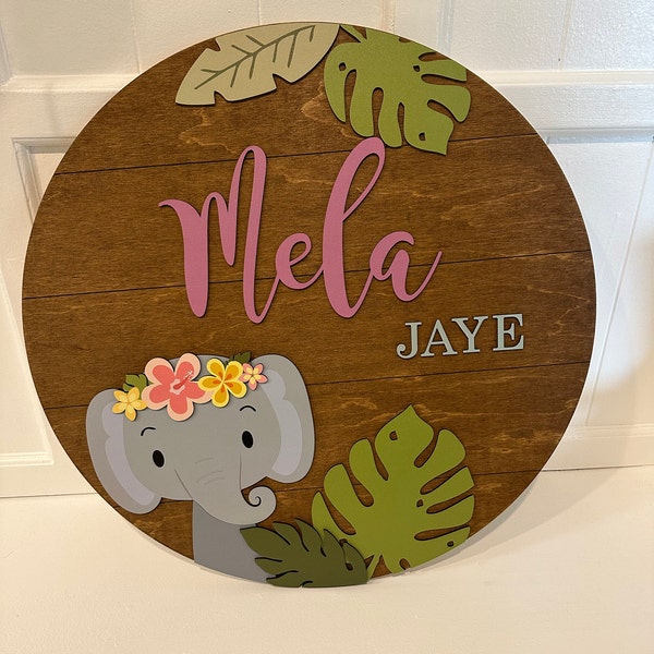 Giraffe Baby Name Sign SVG, Jungle Animals Round Nursery Name Sign ...