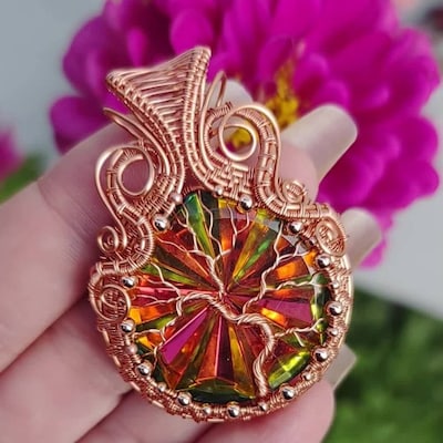 TWO 2 Pressed Glass Snowflake Compass Rose Cabochon Cab Golden Shadow ...