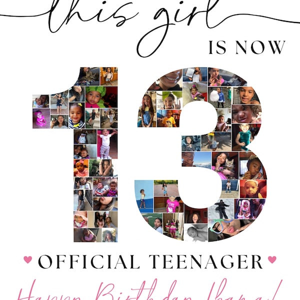 13th Birthday Photo Collage Poster TEMPLATE, This Girl is 13 Official ...